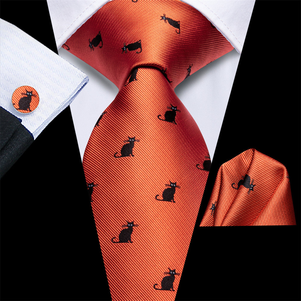 Hi-Tie Types of Ties for Men Orange Silk Novelty Designer Necktie Set