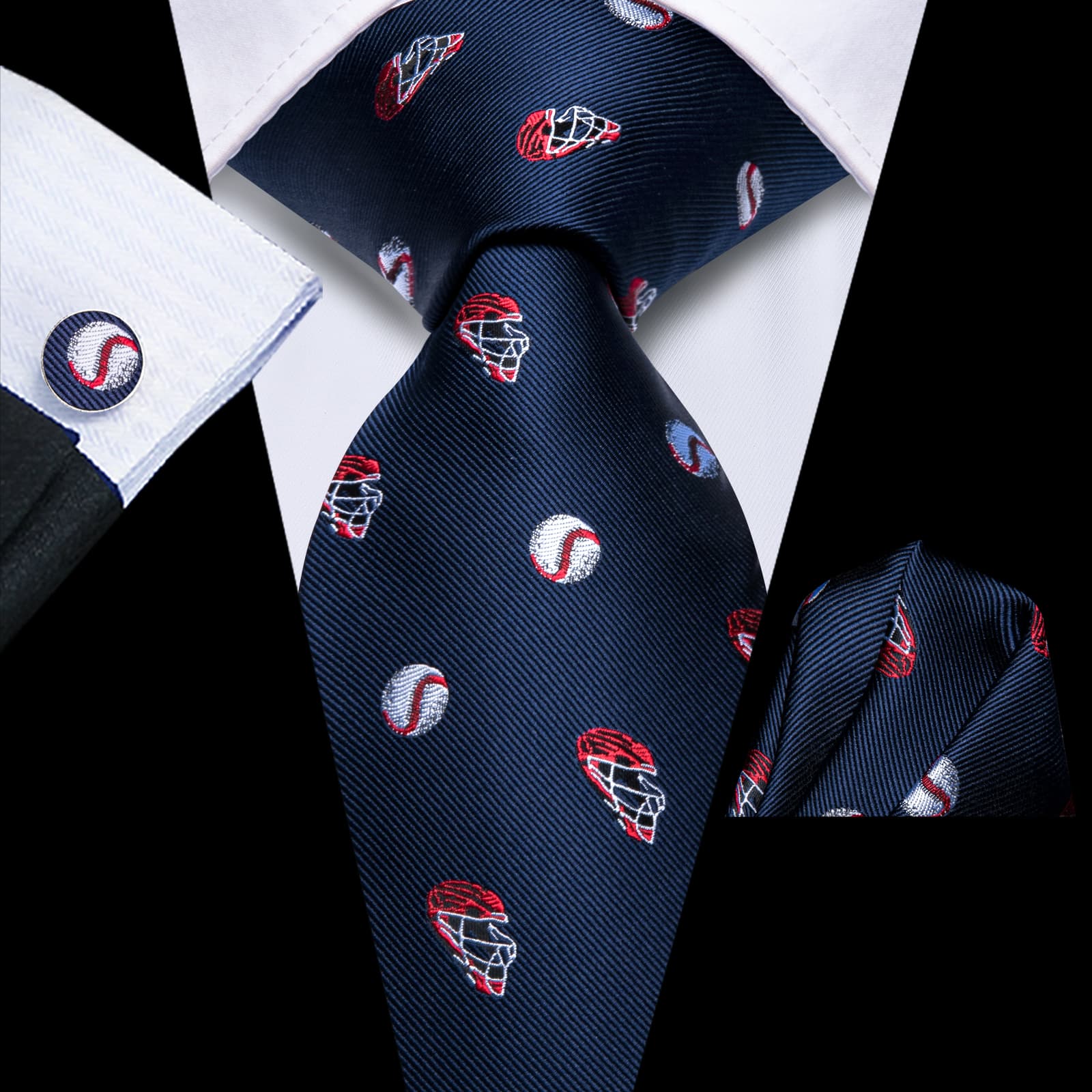 Hi-Tie Deep Blue Novelty Ball Pattern Silk Mens Tie Pocket Square Cuff