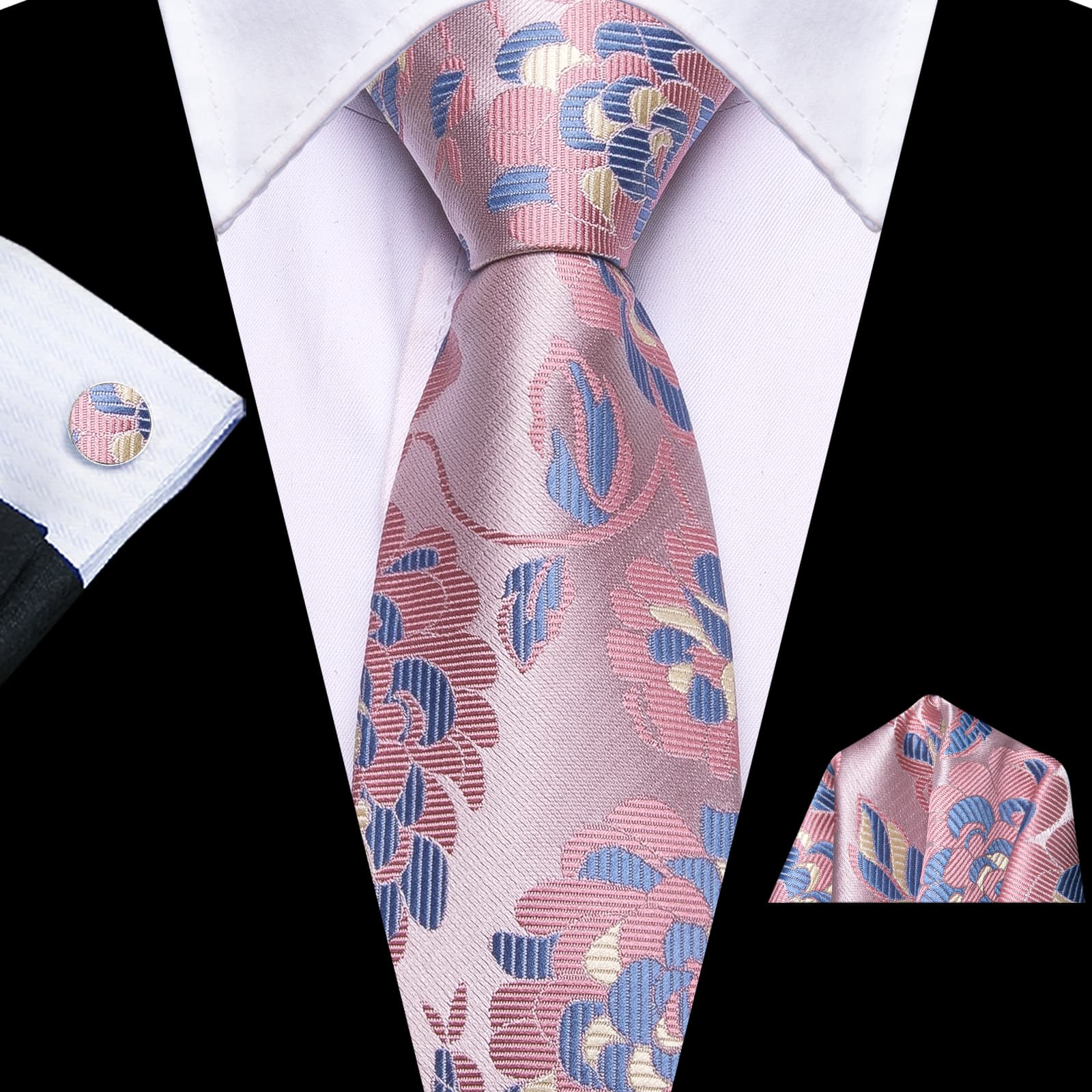 Hi-Tie Plaid Sky Blue Silver Tie Jacquard Silk Necktie Set for Men