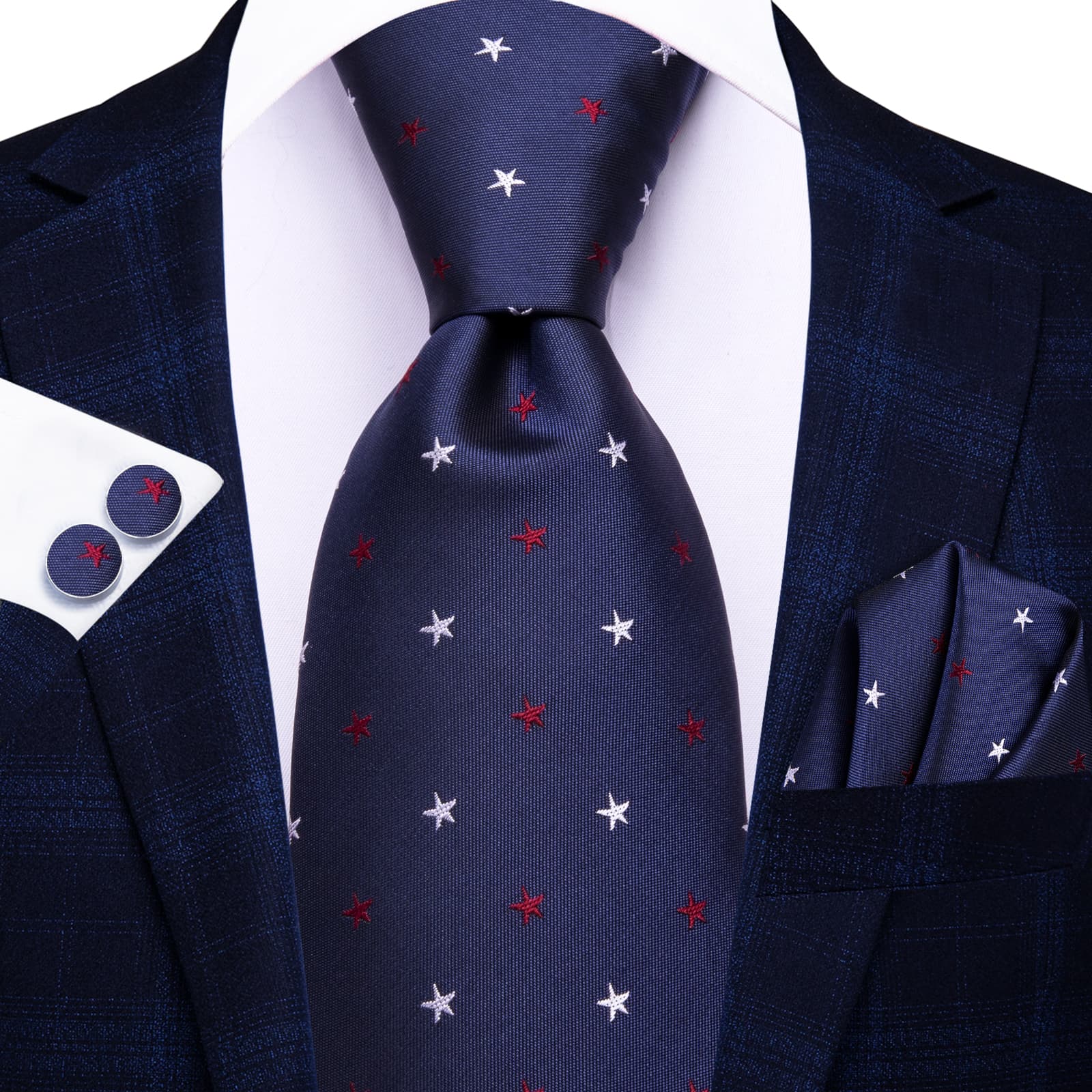 Hi-Tie Plaid Sky Blue Silver Tie Jacquard Silk Necktie Set for Men