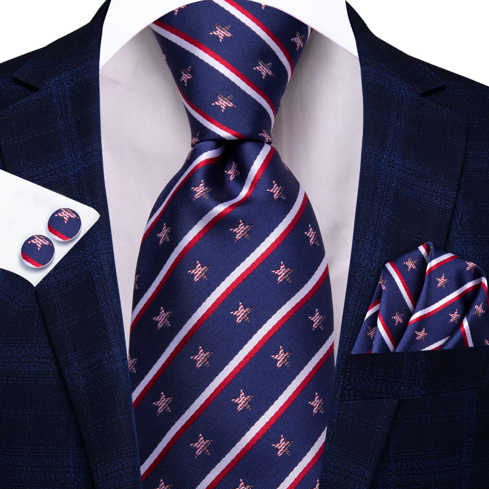Hi-Tie Plaid Sky Blue Silver Tie Jacquard Silk Necktie Set for Men