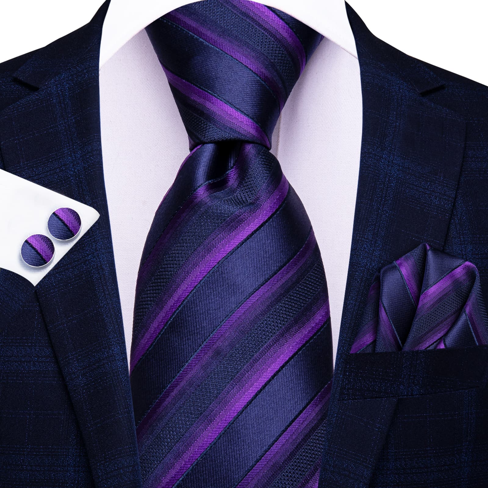 Hi-Tie Plaid Sky Blue Silver Tie Jacquard Silk Necktie Set for Men