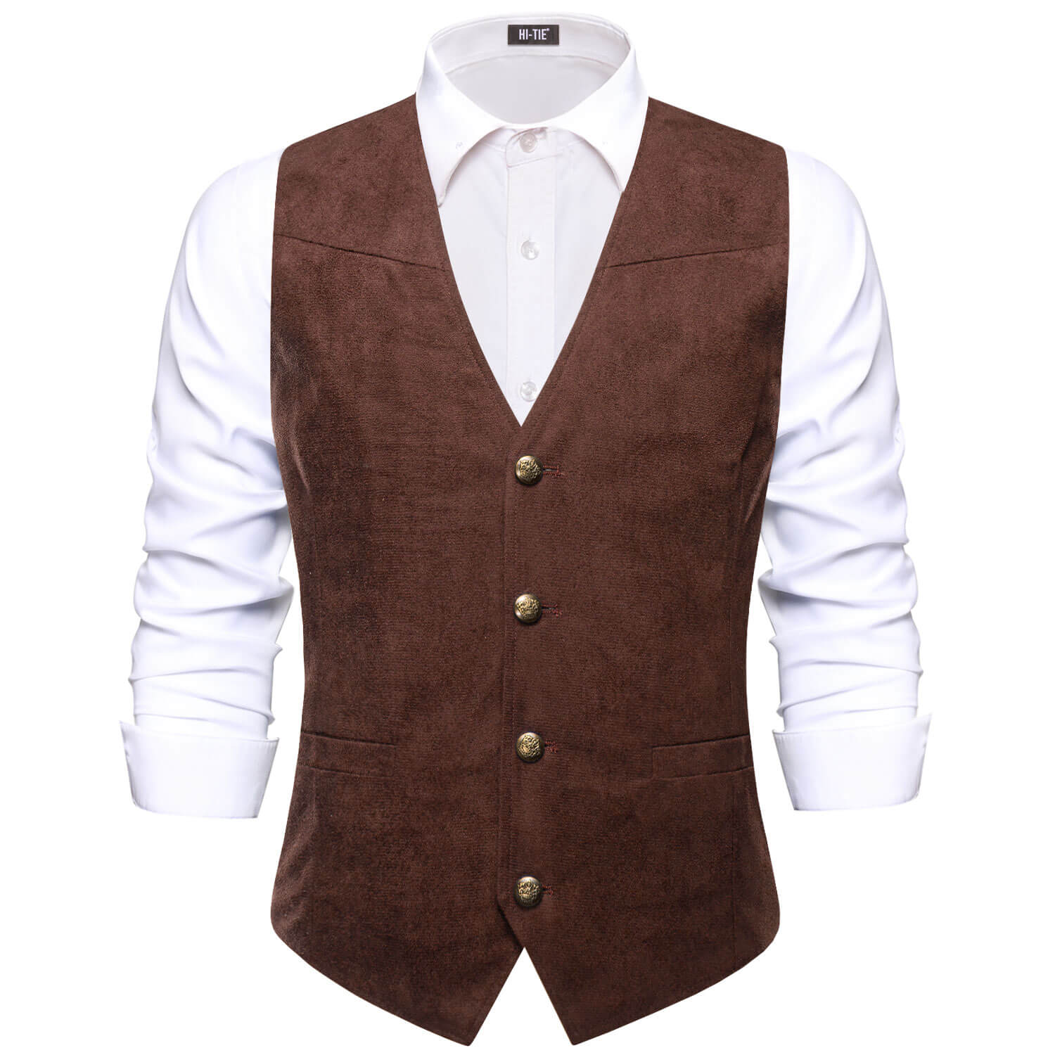 Hi-Tie Vest for Mens Saddle Brown Suede Solid Single Vest